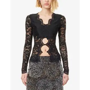 Rabanne Lace-embroidered Long-sleeve Stretch-woven Top