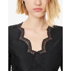 Rabanne Lace-embroidered Long-sleeve Stretch-woven Top