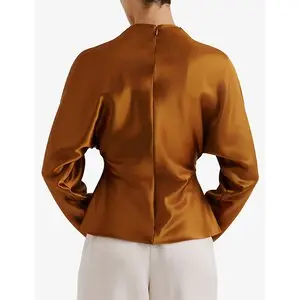 MALINA Zora Barrel-sleeve Satin Blouse