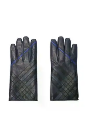 Burberry Check Pattern Leather Gloves - Blue