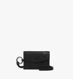 Mcm Aren Lanyard Id Wallet In Maxi Monogram Leather - Black