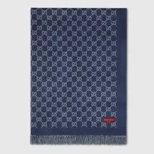 Gucci Reversible Gg Wool Cashmere Blanket - Blue