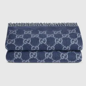 Gucci Reversible Gg Wool Cashmere Blanket - Blue