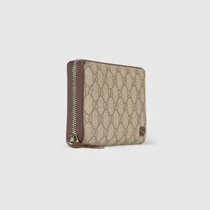 Gucci Brown Interior Gg Zip Around Wallet Gg Canvas