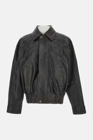 GOLDEN GOOSE Golden Goose Nappa Leather Jacket With Floral Embroidery Multicolor