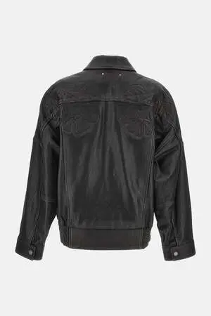 GOLDEN GOOSE Nappa Leather Jacket With Floral Embroidery - Multicolore