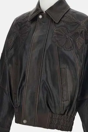 GOLDEN GOOSE Nappa Leather Jacket With Floral Embroidery - Multicolore