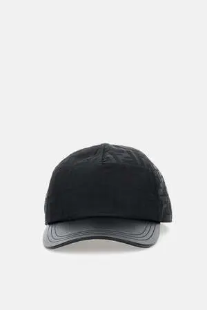 Fendi Ff Motif Cotton And Leather Visor Cap - Black