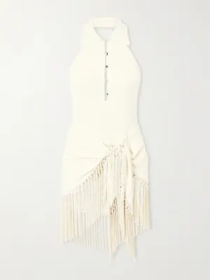 TALLER MARMO Tropicana Halterneck Swimsuit And Fringed Pareo Set - Ivory