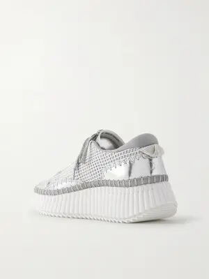 Chloé Nama Metallic Leather-trimmed Mesh Sneakers