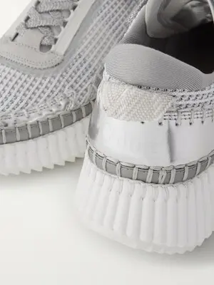 Chloé Nama Metallic Leather-trimmed Mesh Sneakers