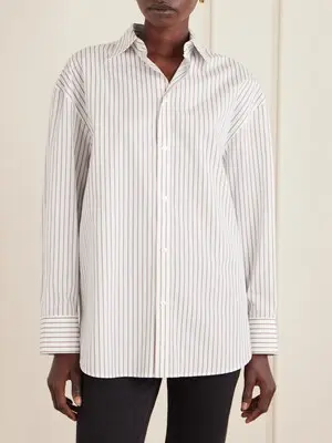Saint Laurent Oversized Striped Cotton-poplin Shirt - Brown