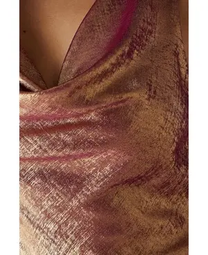 WAREHOUSE Metallic Lamé Cowl Neck Maxi Dress