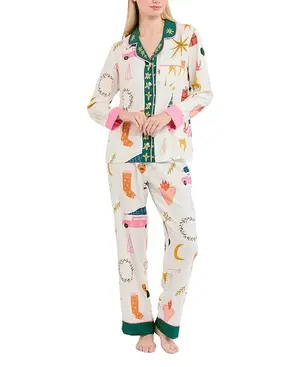KATIE KIME Mod Holiday Long Sleeve Pajama Pants Set - Multi