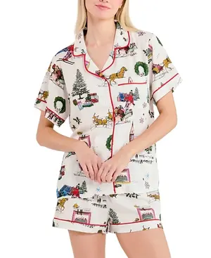 KATIE KIME Holiday Toile Pajama Shorts Set - Multi