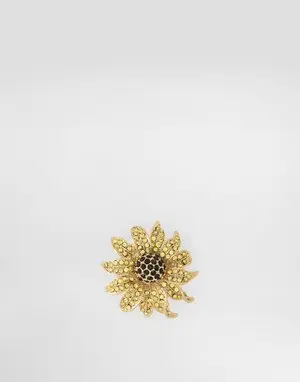 Dolce & Gabbana Sartoria Floral Brooch With Rhinestones - Gold