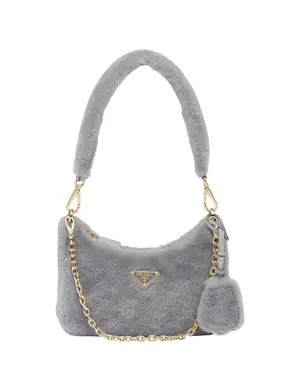 Prada Re-edition Mini Shearling Bag - Light Blue