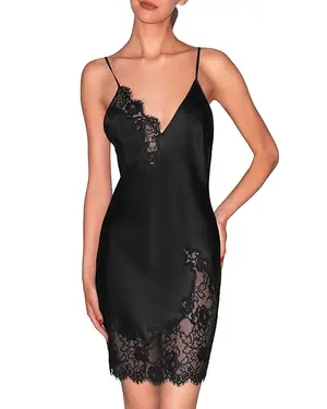 Fleur Du Mal Juliet Silk Lace Applique Mini Slip - Black