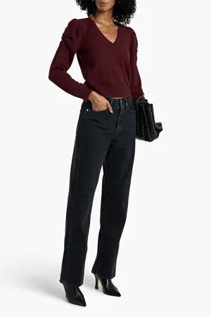 FRAME Frankie Ruched Wool-blend Sweater - Merlot