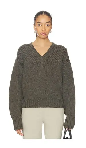 RÓHE Sculptural Compact V-neck Pullover - Forest Melange