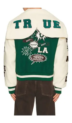 True Religion Retro Varsity Jacket - Evergreen & Winter White