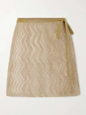 Missoni Mare Sequin-embellished Metallic Crochet-knit Mini Wrap Skirt - Gold