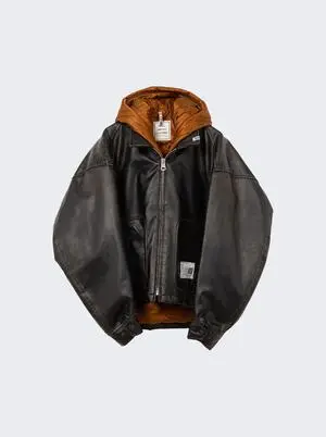 Mihara Yasuhiro Hooded Vegan Leather Jacket - Black