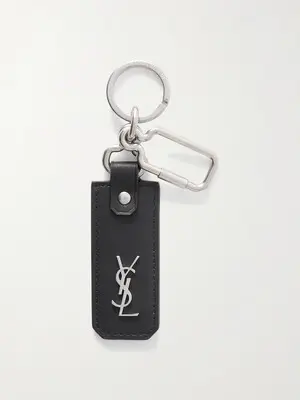 Saint Laurent Cassandre Leather And Silver-tone Key Fob - Black