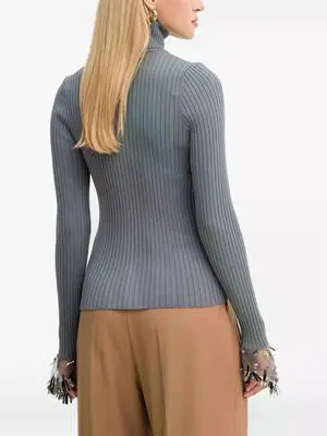 SIMONA CORSELLINI Embellished Ribbed Knit Turtleneck Sweater