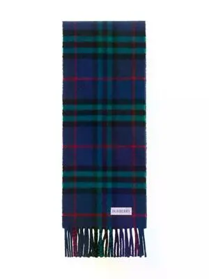 Burberry Checked Fringed Scarf - Blue