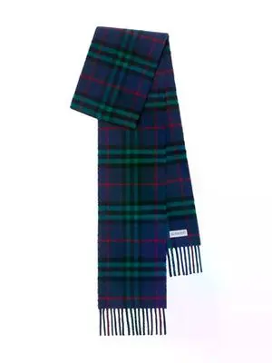 Burberry Checked Fringed Scarf - Blue
