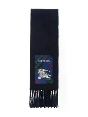 Burberry Check-label Fringed Scarf - Blue