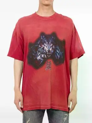 KAMIYA Wolf-print Distressed T-shirt