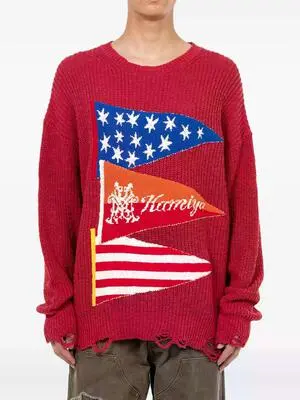 KAMIYA Frayed Hem Sweater - Red