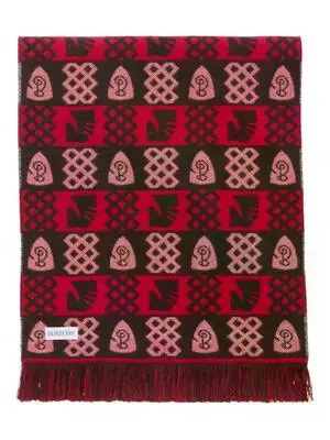 Burberry Fair Isle Fringed Wool Scarf - Red