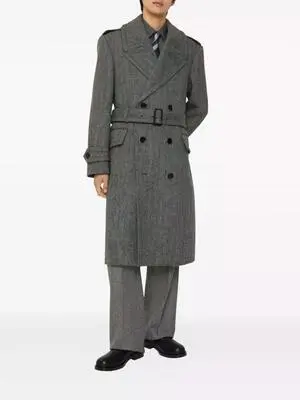 Burberry Herringbone-pattern Belted Wool Trench Coat