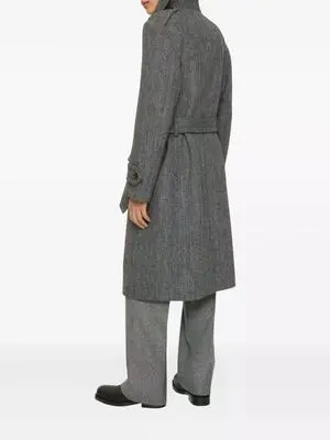 Burberry Herringbone-pattern Belted Wool Trench Coat