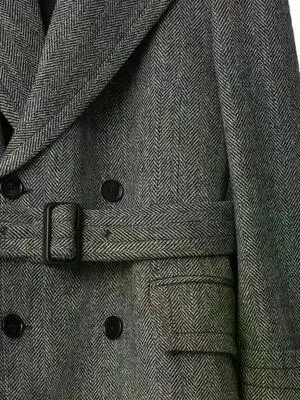 Burberry Herringbone-pattern Belted Wool Trench Coat
