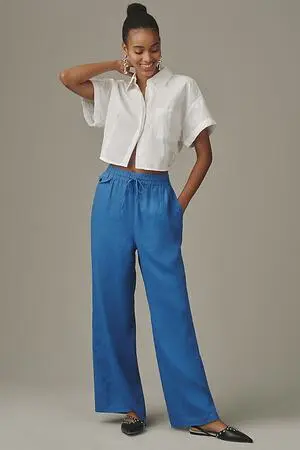 Maeve Brooklin Linen Tie-front Pull-on Pants - Smoked Blue