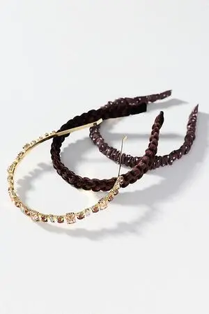 Anthropologie Assorted Crystal Headband Set Of 3 - Brown Animal