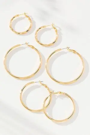 Anthropologie Hoop Earring Set Of Three - Gold