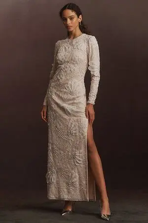 Bhldn Long-sleeve Beaded Maxi Dress - Ivory