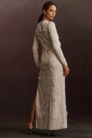 Bhldn Long-sleeve Beaded Maxi Dress