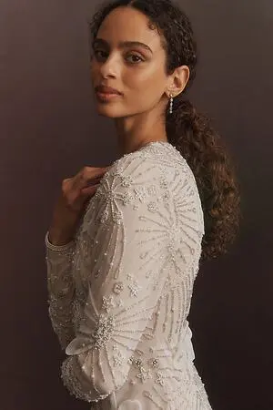 Bhldn Long-sleeve Beaded Maxi Dress