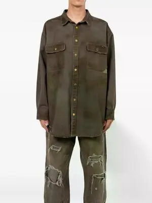 KAMIYA Ripped-detail Pocket Shirt - Grey