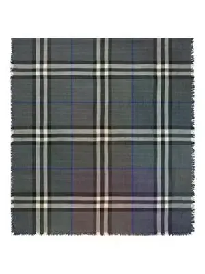Burberry Checked Frayed Scarf - Grey
