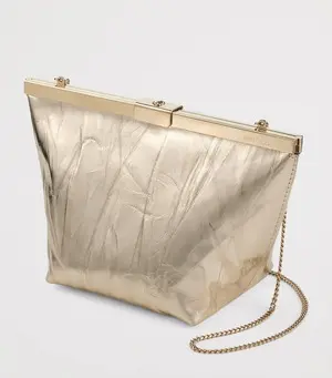JIMMY CHOO Metallic Leather Ganache Clutch - Silver