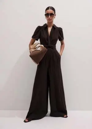 ME+EM Twisted Front Cheesecloth Jumpsuit - Ganache Brown