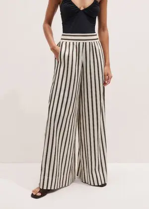 ME+EM Linen-blend Spring Stripe Wide-leg Trousers