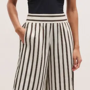 ME+EM Linen-blend Spring Stripe Wide-leg Trousers
